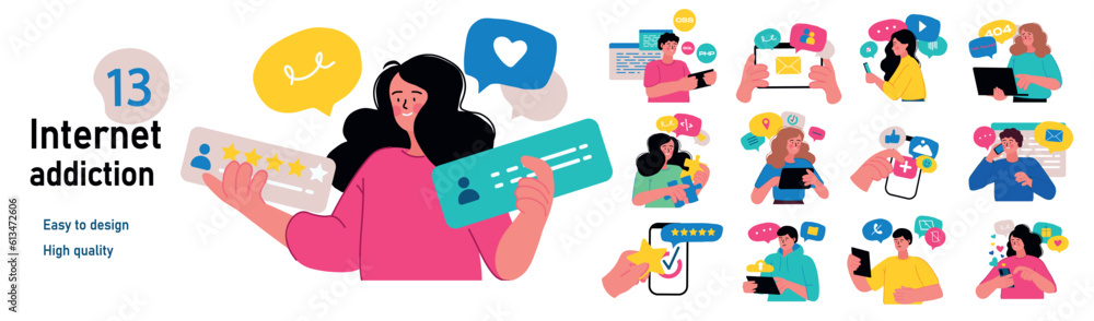 Set of mini concepts on the topic of Internet development. Illustration ...