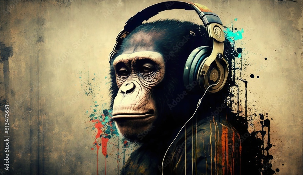 Graffiti inspired of a monkey with headphones made Ai generative ...