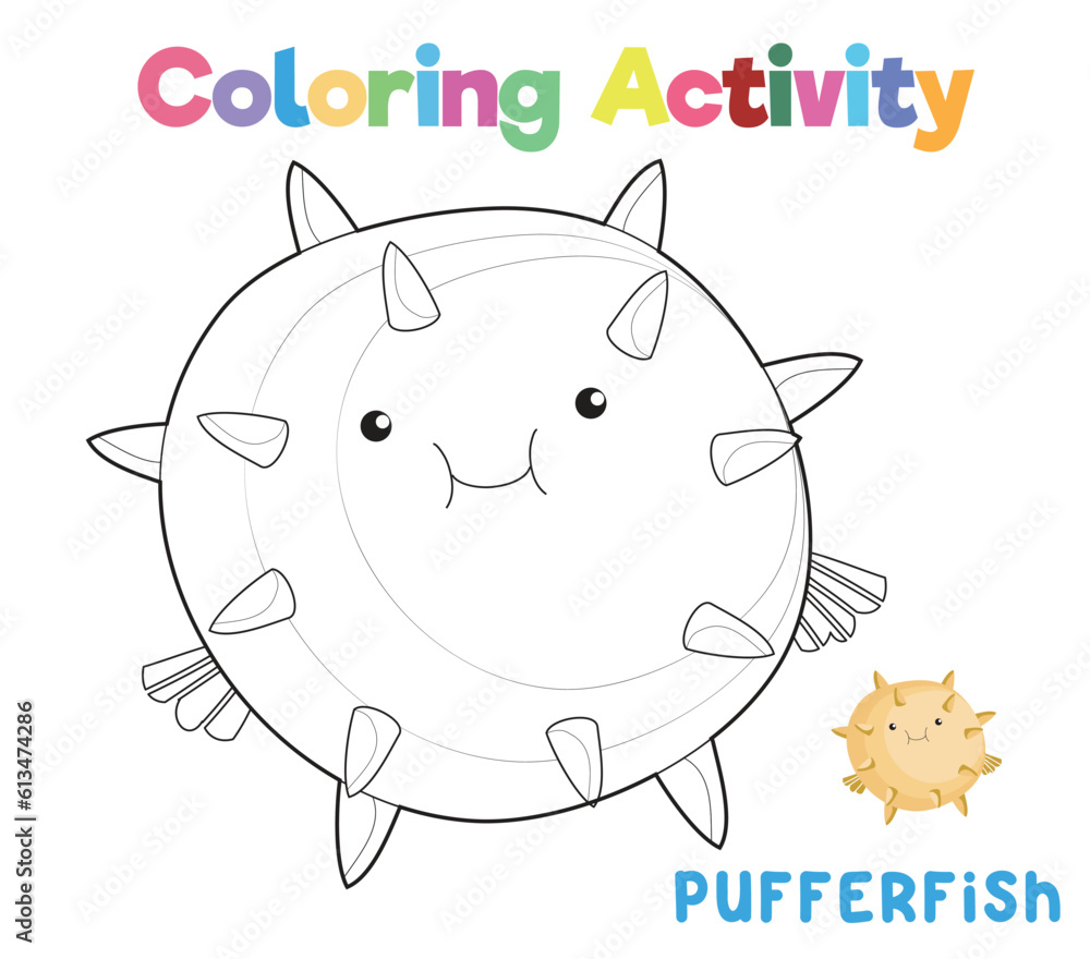 Coloring a pufferfish the sea animal. Coloring sea animals worksheet ...