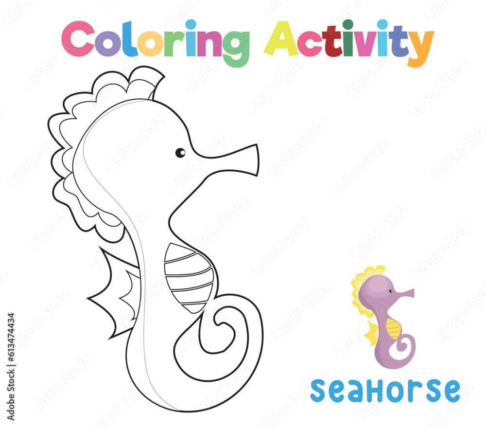 Coloring the seahorse, the sea animal. Coloring sea animals worksheet ...