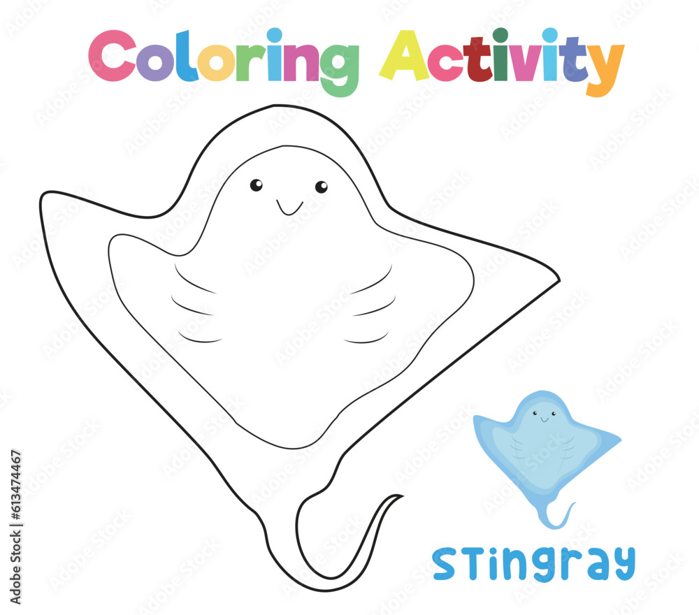 Vetor de Coloring the stingray, the sea animal. Coloring sea animals ...