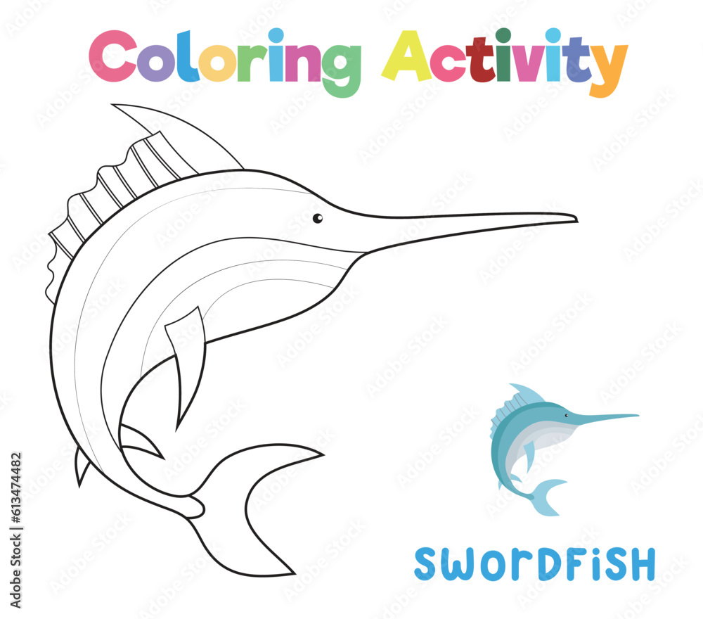 Coloring the swordfish, the sea animal. Coloring sea animals worksheet ...