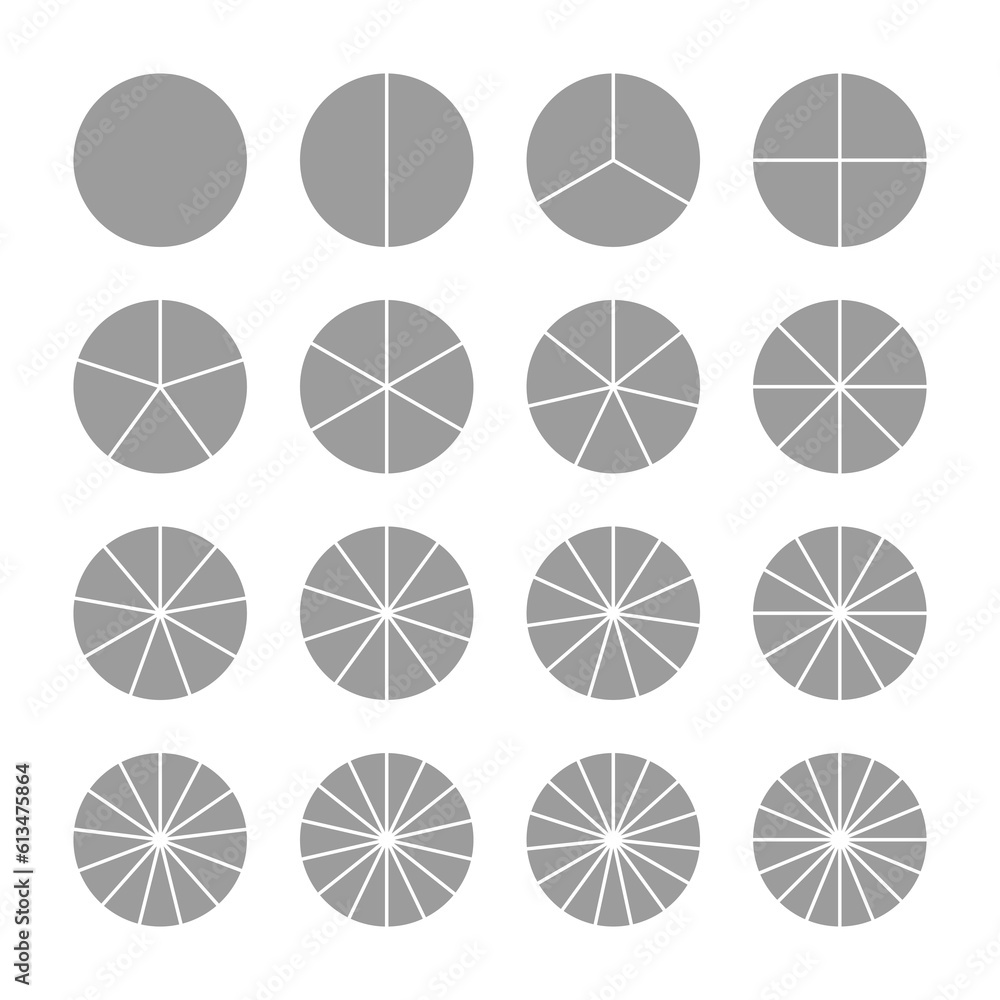 Round section graph. Pie diagram template. Gray circle chart. Circular ...
