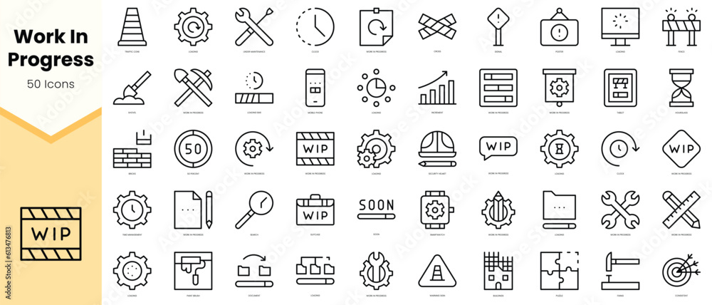 Vetor de Set of work in progress Icons. Simple line art style icons ...