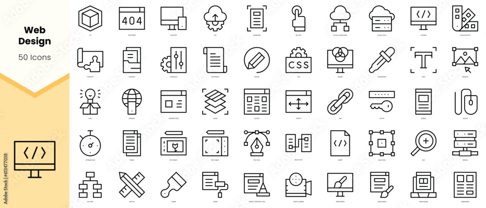 Set of web design Icons. Simple line art style icons pack. Vector ...