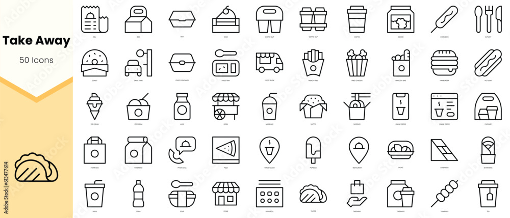 Set of take away Icons. Simple line art style icons pack. Vector ...
