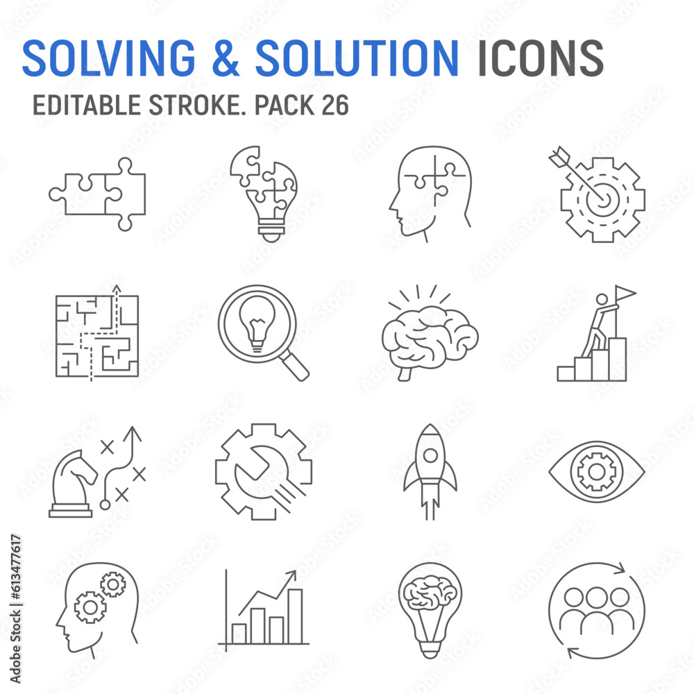 Solution line icon set, business collection, seo vector graphics, logo ...