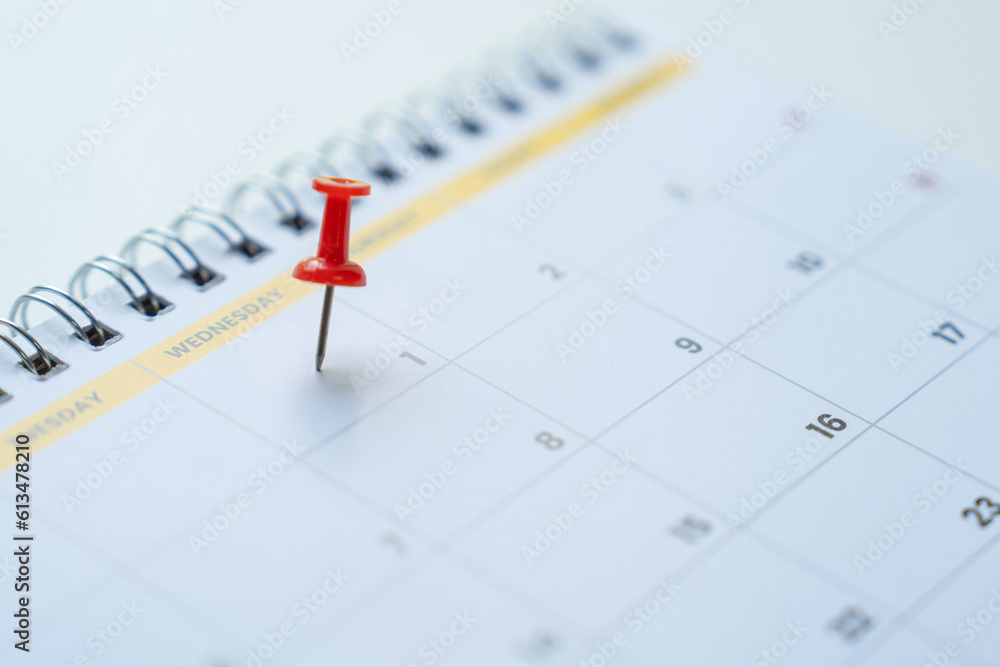 Red push pin on calendar 1st day of the month Stock Photo | Adobe Stock
