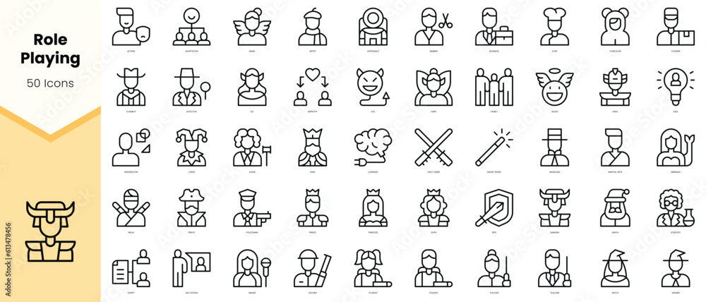Set of role playing Icons. Simple line art style icons pack. Vector ...