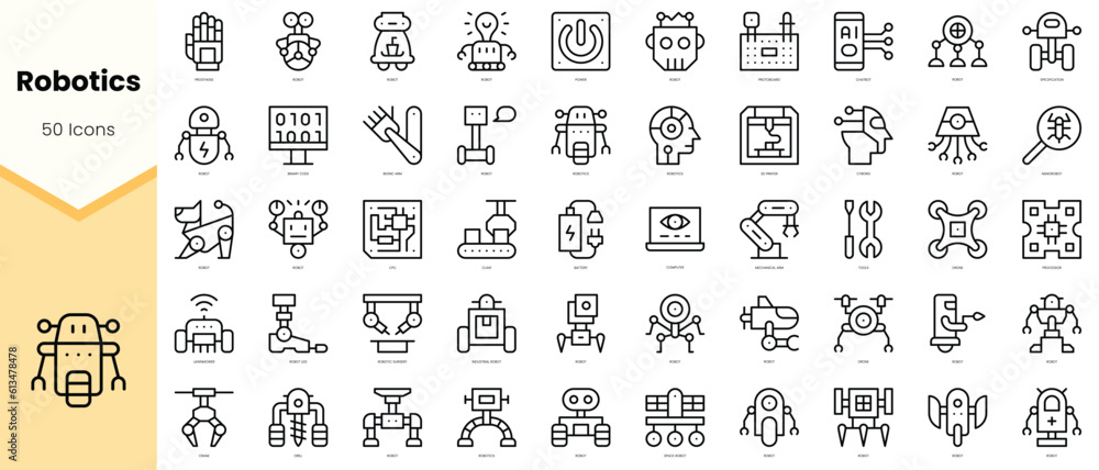 Set of robotics Icons. Simple line art style icons pack. Vector ...