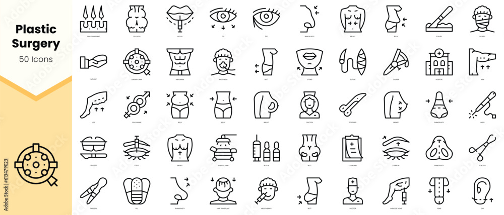 Set of plastic surgery Icons. Simple line art style icons pack. Vector ...