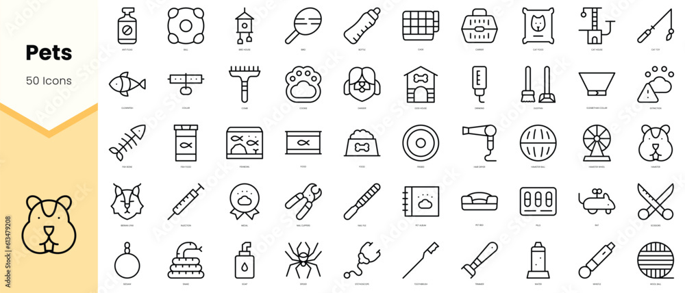 Set of pets Icons. Simple line art style icons pack. Vector ...