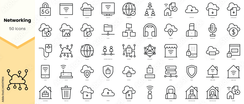 Set of networking Icons. Simple line art style icons pack. Vector ...