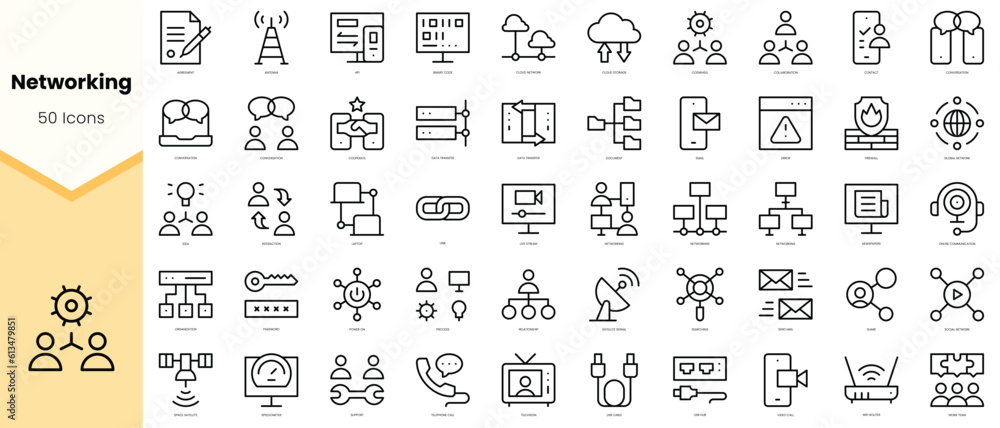 Set of networking Icons. Simple line art style icons pack. Vector ...