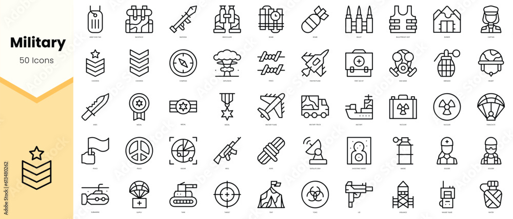 Set of military Icons. Simple line art style icons pack. Vector ...