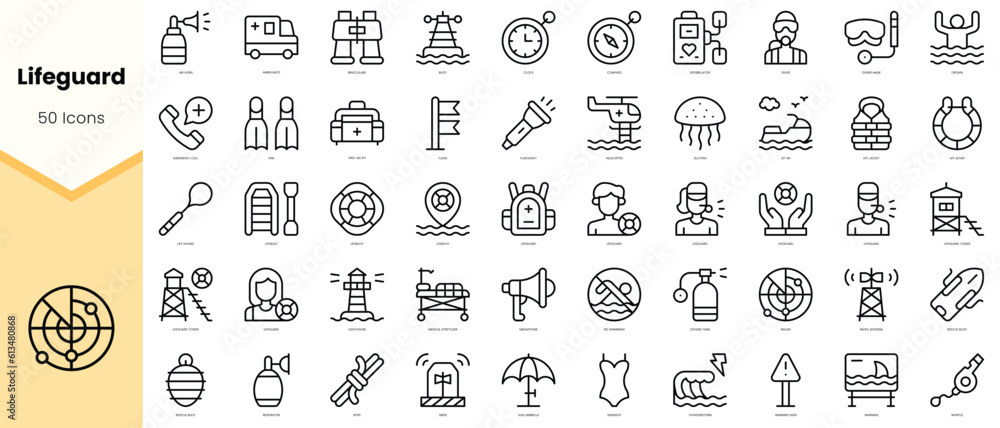 Set of lifeguard Icons. Simple line art style icons pack. Vector ...