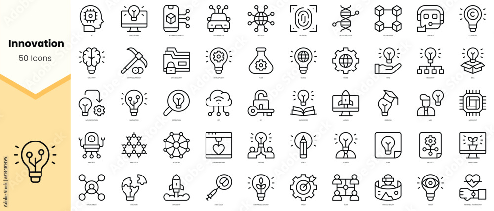 Set of innovation Icons. Simple line art style icons pack. Vector ...