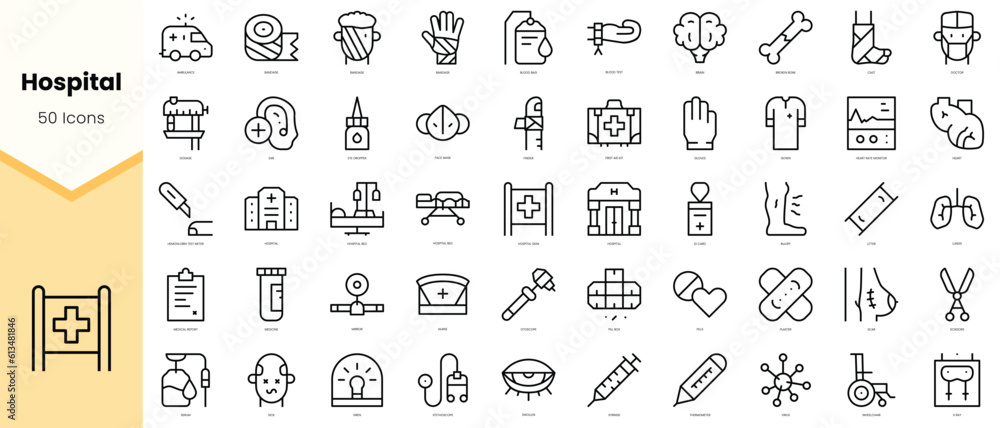 Set of hospital Icons. Simple line art style icons pack. Vector ...