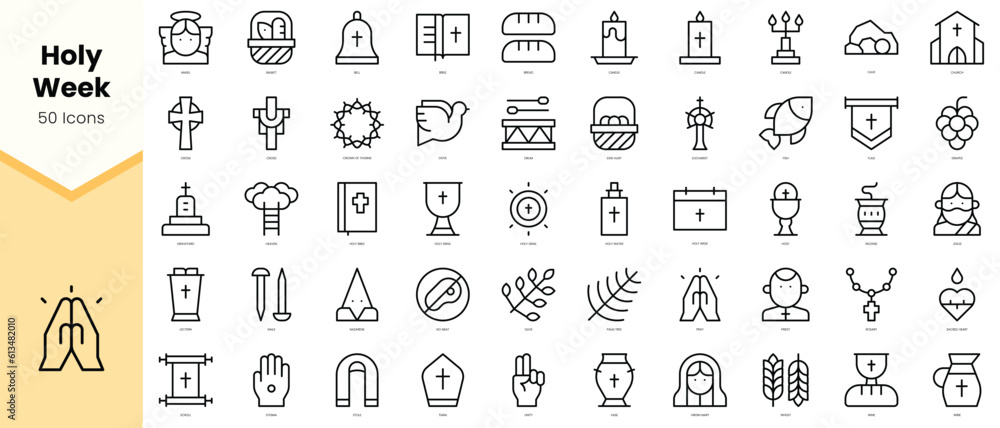 Set of holy week Icons. Simple line art style icons pack. Vector ...