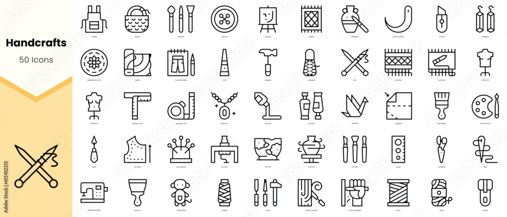 Set of handcrafts Icons. Simple line art style icons pack. Vector ...