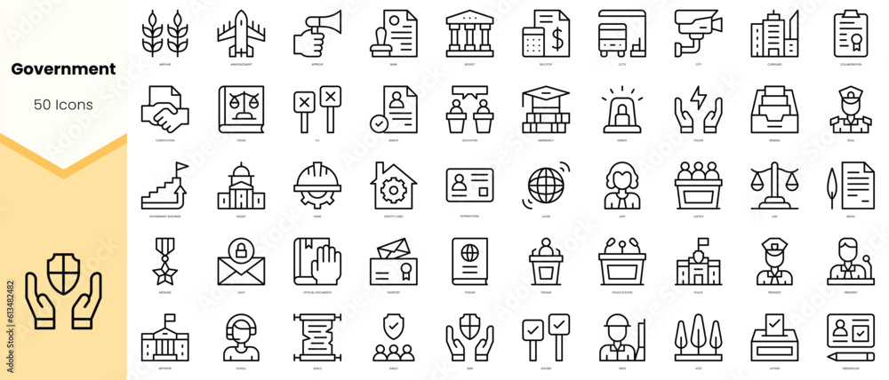 Set of government Icons. Simple line art style icons pack. Vector ...