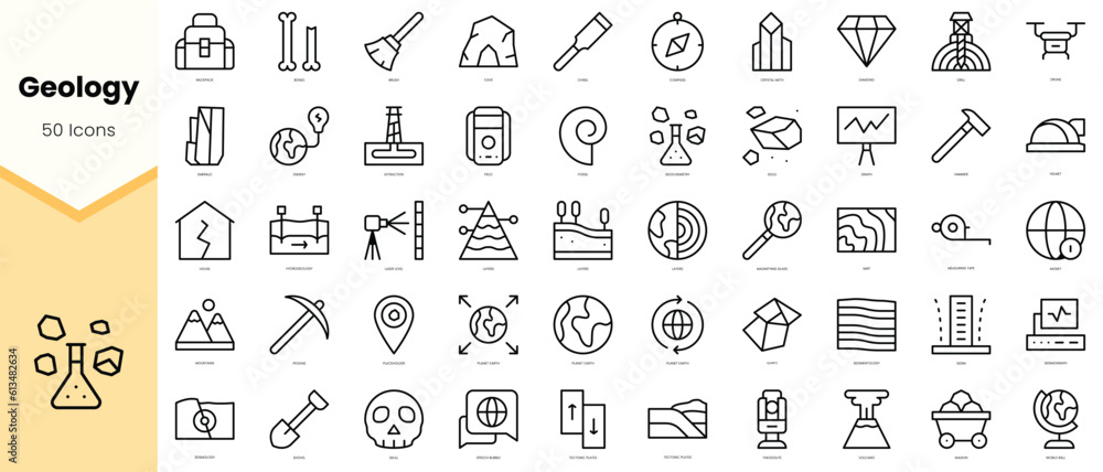Set of geology Icons. Simple line art style icons pack. Vector ...