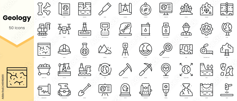 Set of geology Icons. Simple line art style icons pack. Vector ...