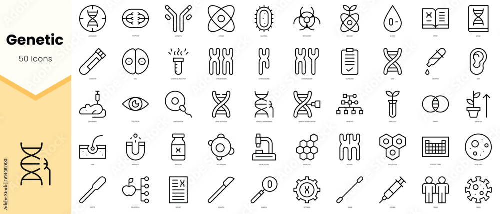 Set of genetic Icons. Simple line art style icons pack. Vector ...