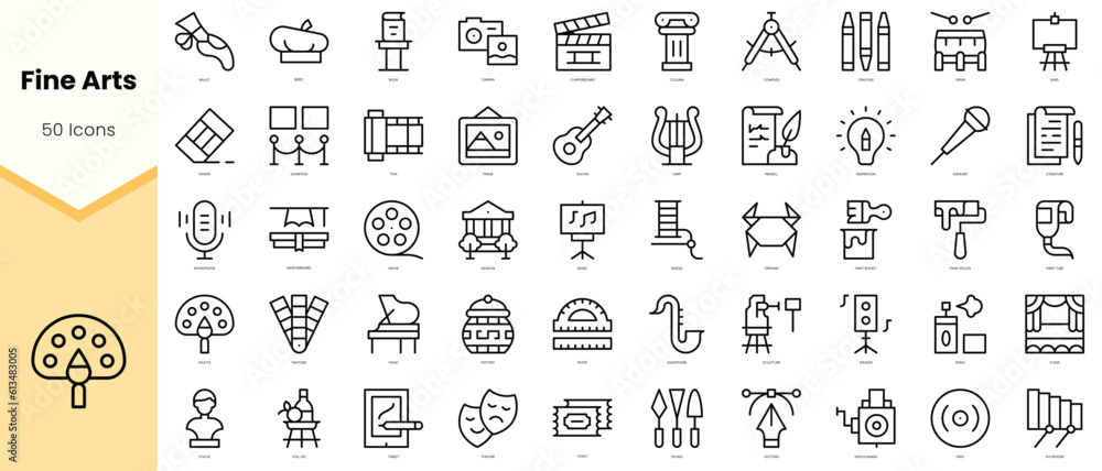 Set of fine arts Icons. Simple line art style icons pack. Vector ...
