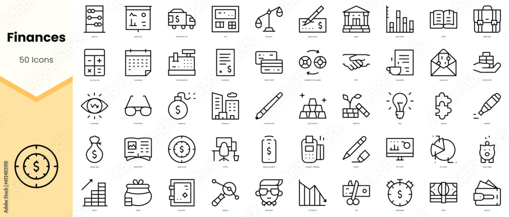 Set of finances Icons. Simple line art style icons pack. Vector ...