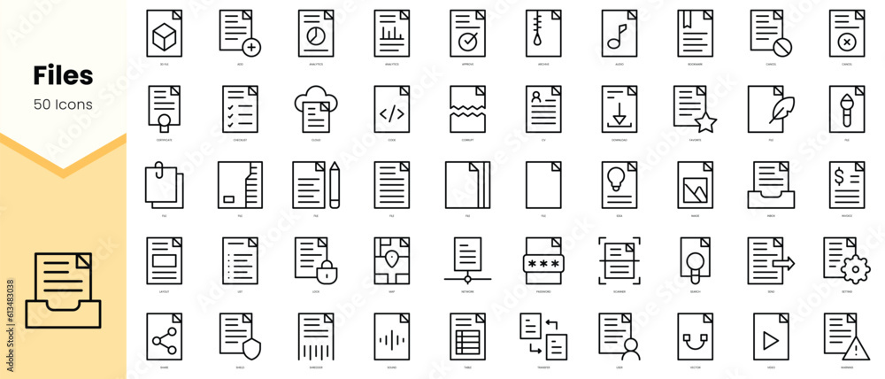 Set of files Icons. Simple line art style icons pack. Vector ...