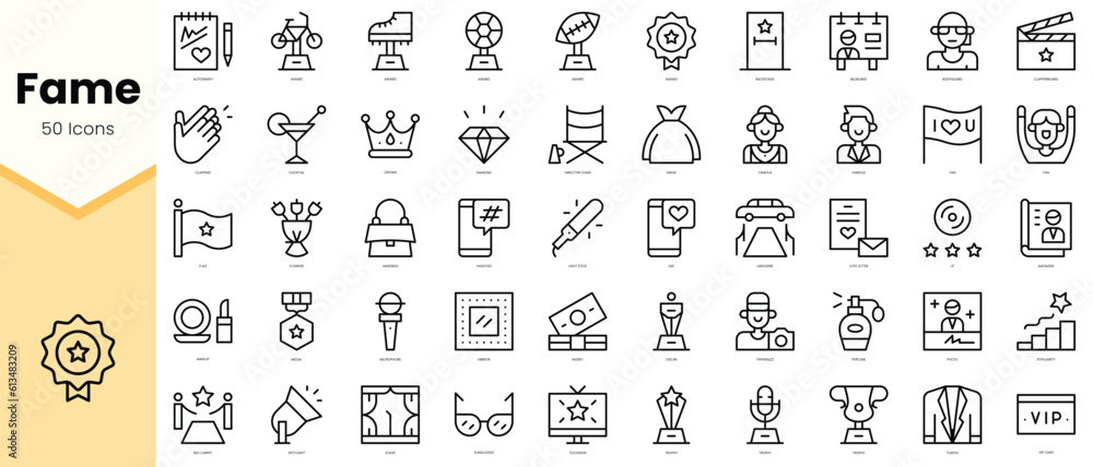 Set of fame Icons. Simple line art style icons pack. Vector ...