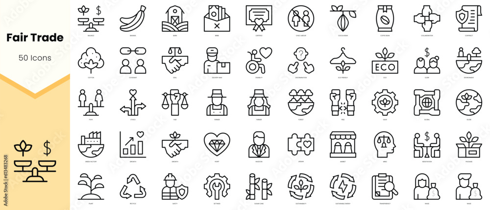 Set of fair trade Icons. Simple line art style icons pack. Vector ...