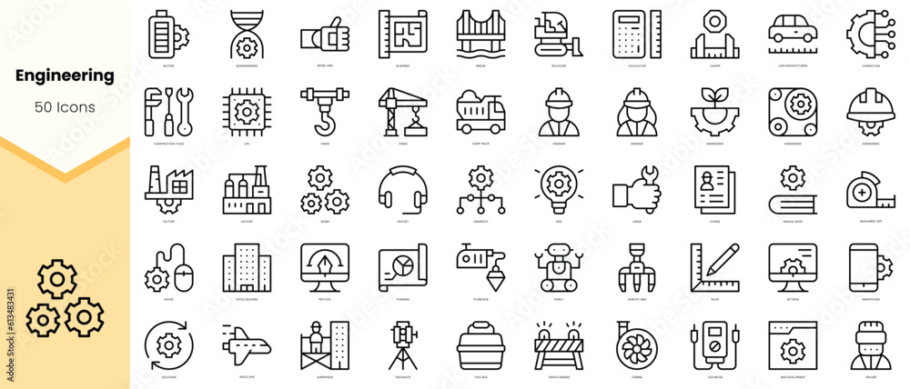 Set of engineering Icons. Simple line art style icons pack. Vector ...