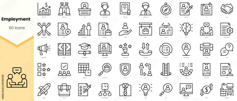 Set of employment Icons. Simple line art style icons pack. Vector ...