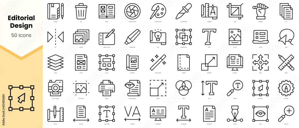 Set of editorial design Icons. Simple line art style icons pack. Vector ...