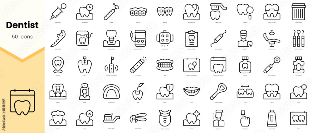 Set of dentist Icons. Simple line art style icons pack. Vector ...