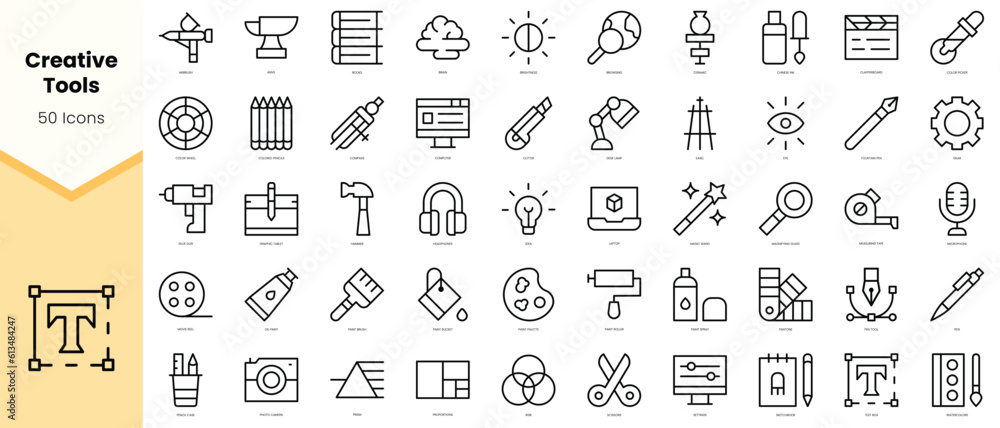 Set of creative tools Icons. Simple line art style icons pack. Vector ...