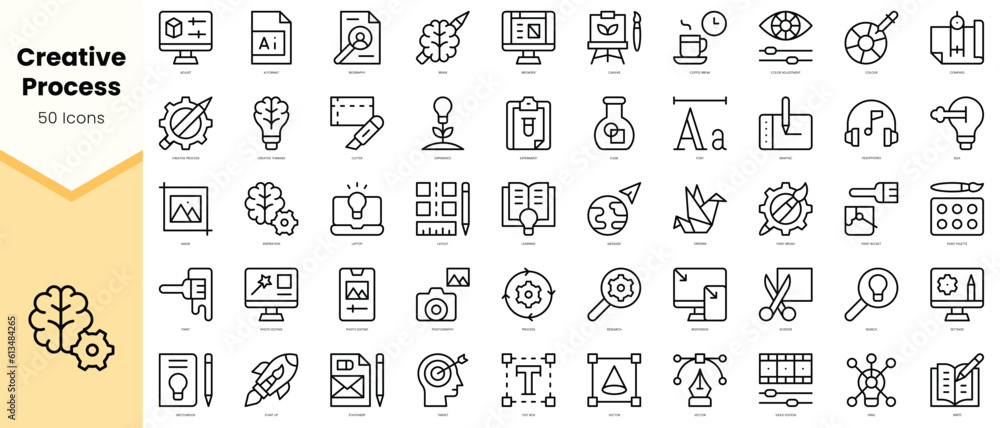 Set of creative process Icons. Simple line art style icons pack. Vector ...