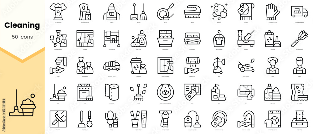 Set of cleaning Icons. Simple line art style icons pack. Vector ...