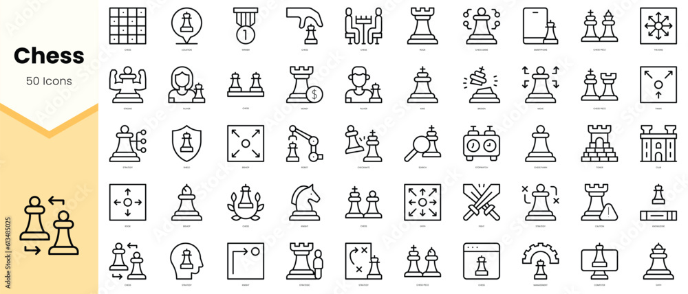 Set of chess Icons. Simple line art style icons pack. Vector ...