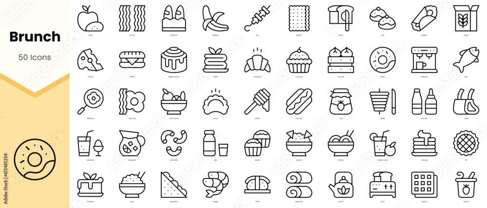Set of brunch Icons. Simple line art style icons pack. Vector ...