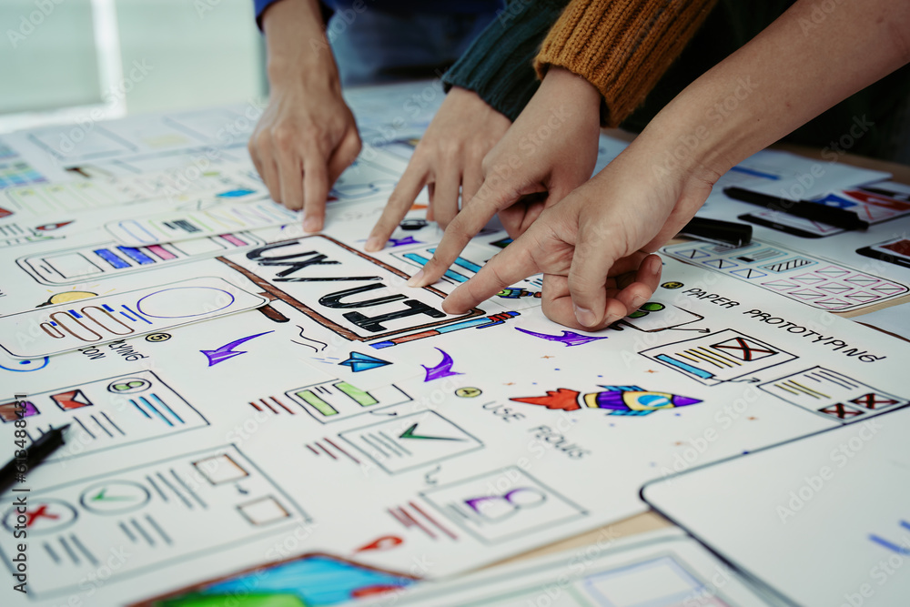 Team of Creative Web, Graphic Designer planning, drawing website ux ui ...