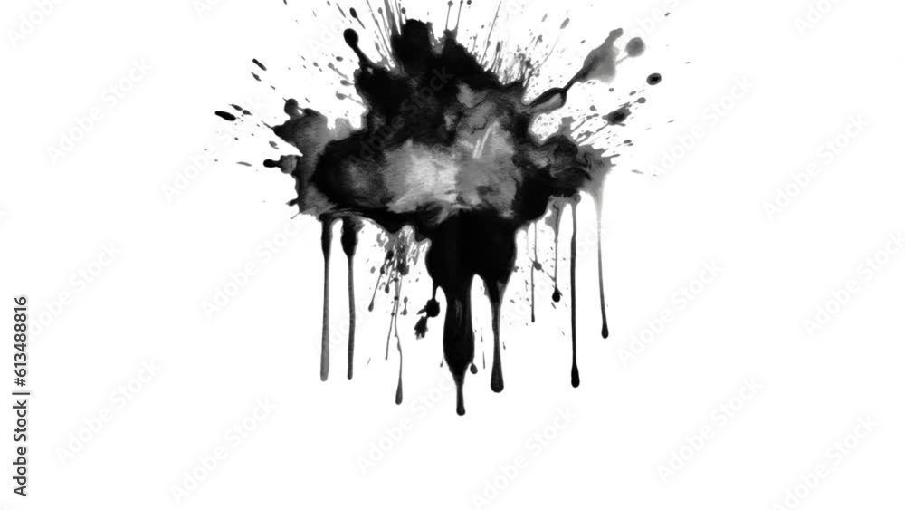 Black Ink Splash On a White Background With Wet Paint Drips. Alpha ...