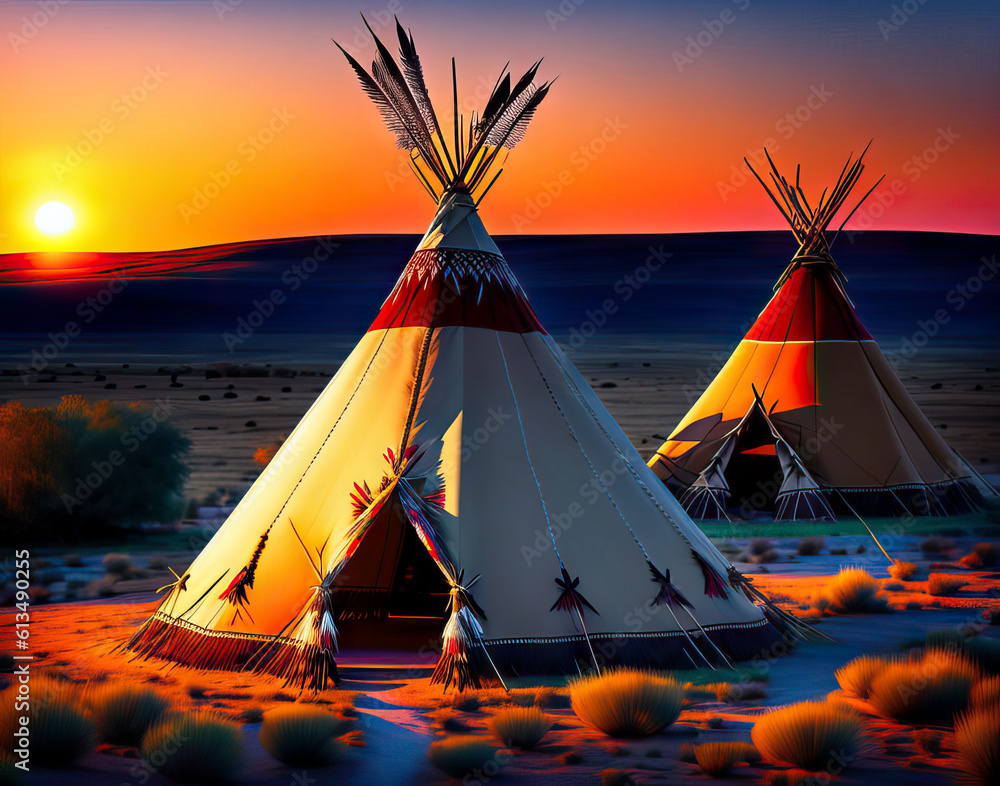 Old west landscape native american teepee. generative ai, generative ...