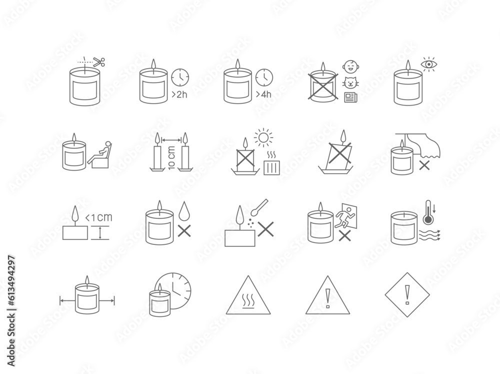 Candle care icons set. Customizable thin line contour symbols. Isolated ...