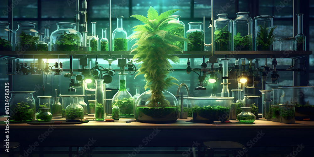 Cannabis Science, A laboratory filled with beakers, test tubes, and ...