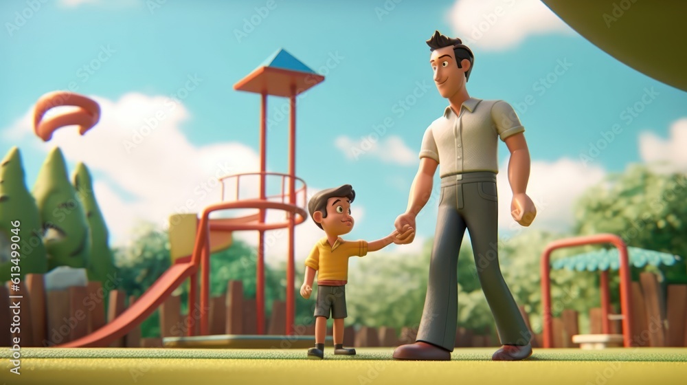 First Steps of Love, Father's Day depiction, cartoon styled, minimalist ...