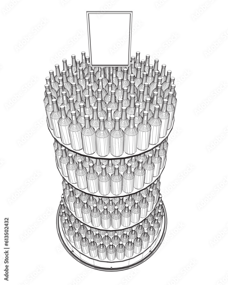 Outline Wine bottles stacked on wooden racks. Vector illustration ...