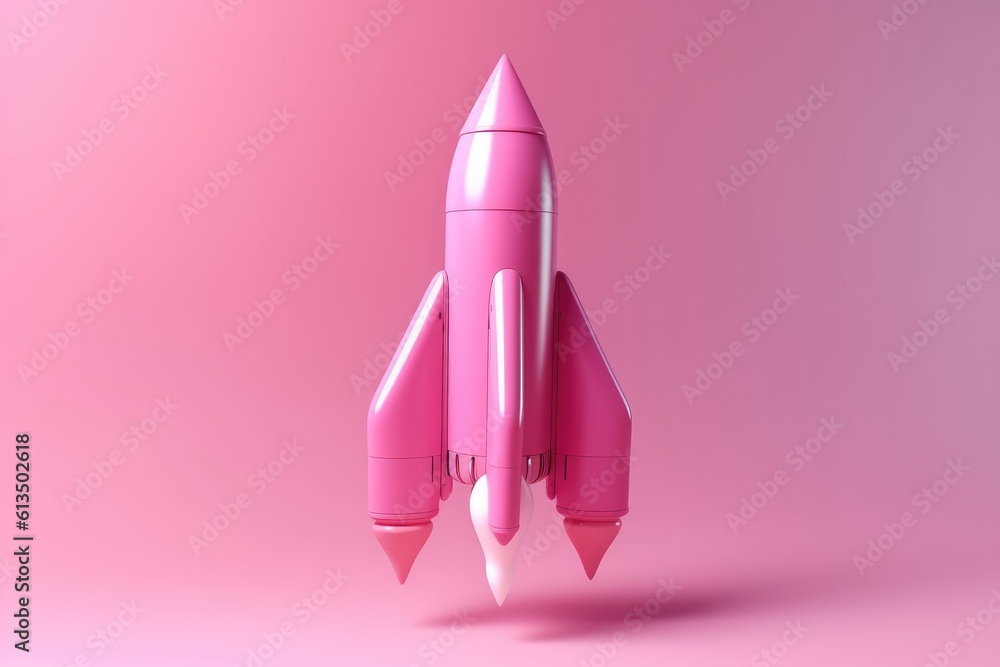 pink Rocket launch on pink background Spaceship icon, AI Stock ...